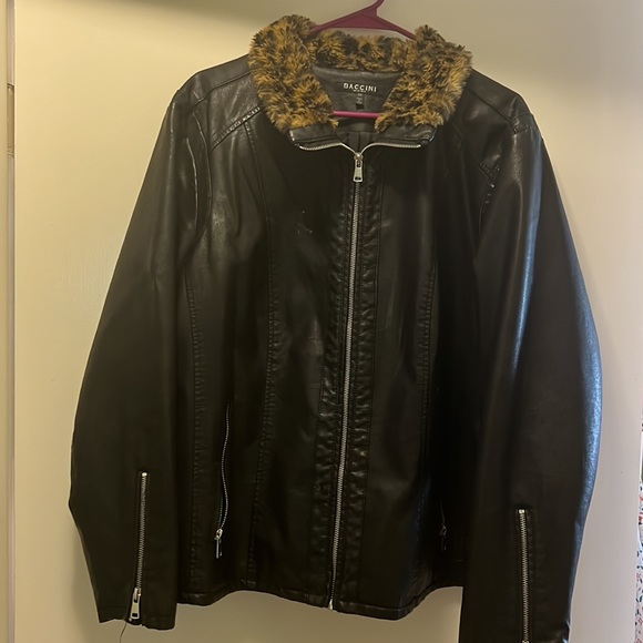 Baccini | Jackets & Coats | Baccini Black Leather Jacket With A Leopard ...